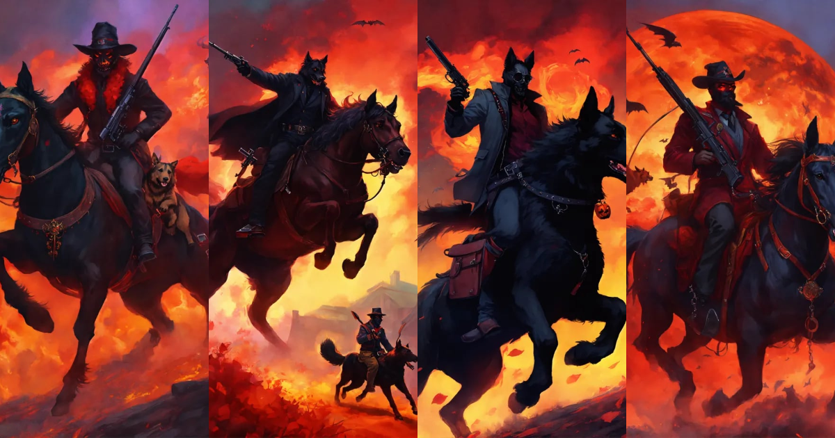 Lexica - Halloween art for a a rainbow demon, a gigantic black demon ...