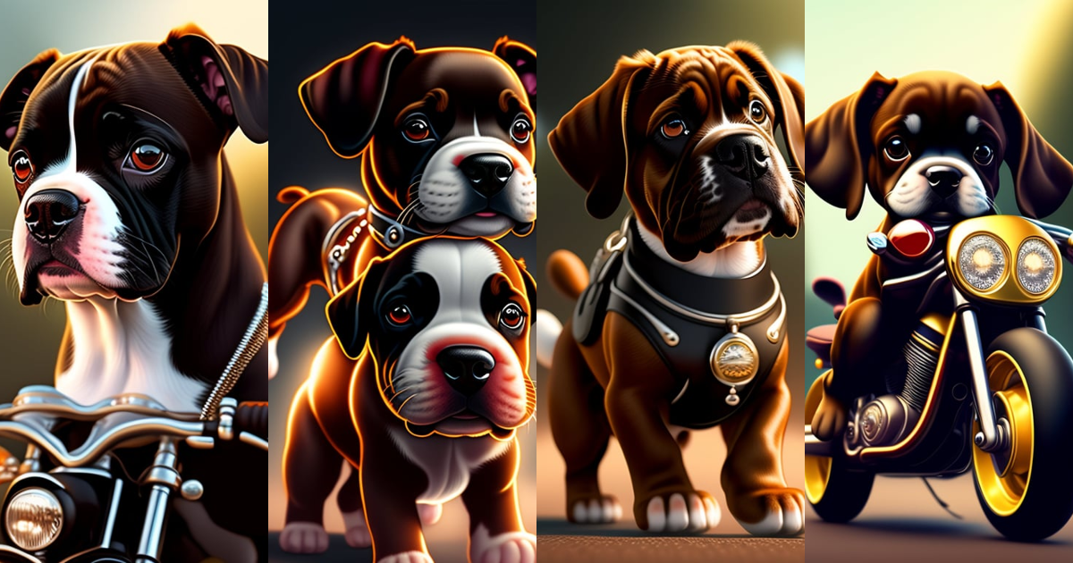 Lexica - Cute and adorable cartoon dark brown boxer dog baby with biker ...