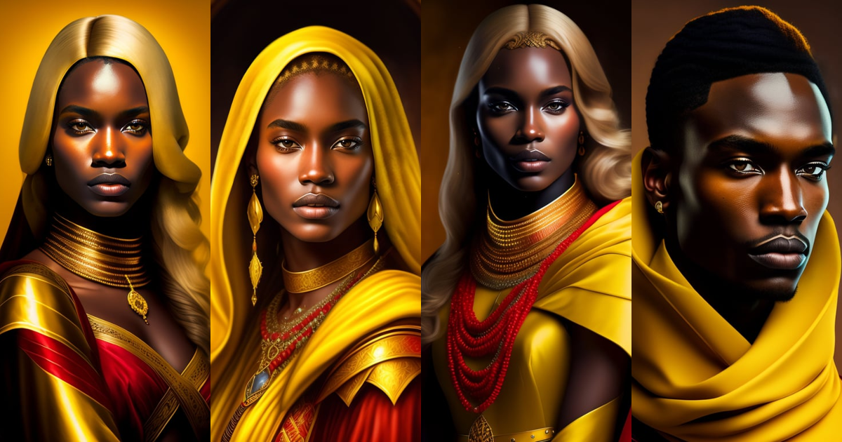 Lexica - Medium-dark skin tone blond hair dnd portrait yellow cloak red ...