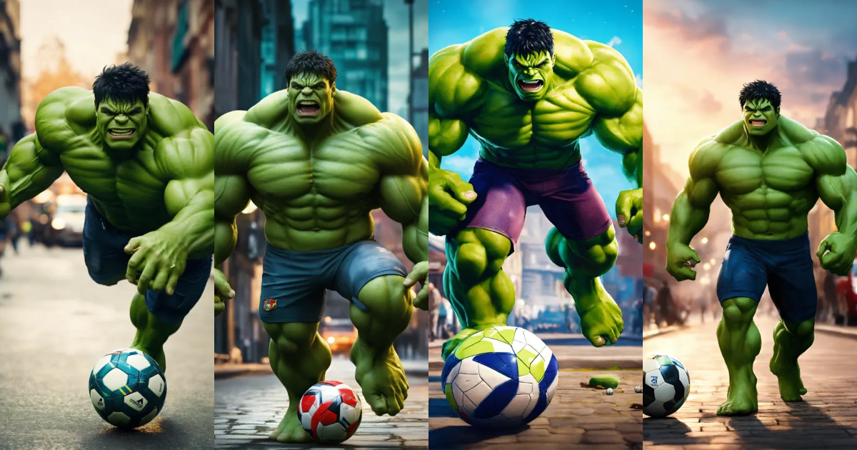 Lexica - Hulk play football in the street,8k,ball,happy