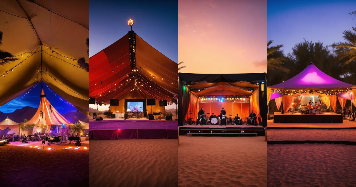 Lexica - Elegant desert Arabian tent themed outdoor concert stage with ...