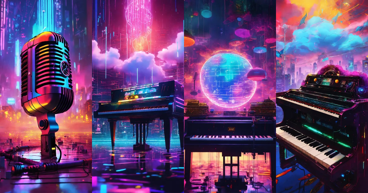 Lexica - A old fashion microphone infused into a floating cyberpunk ...