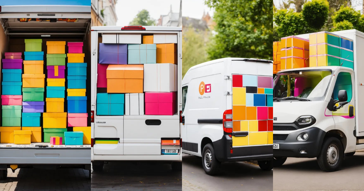 Lexica - White Parcel delivery vehicle with colorfull parcels inside