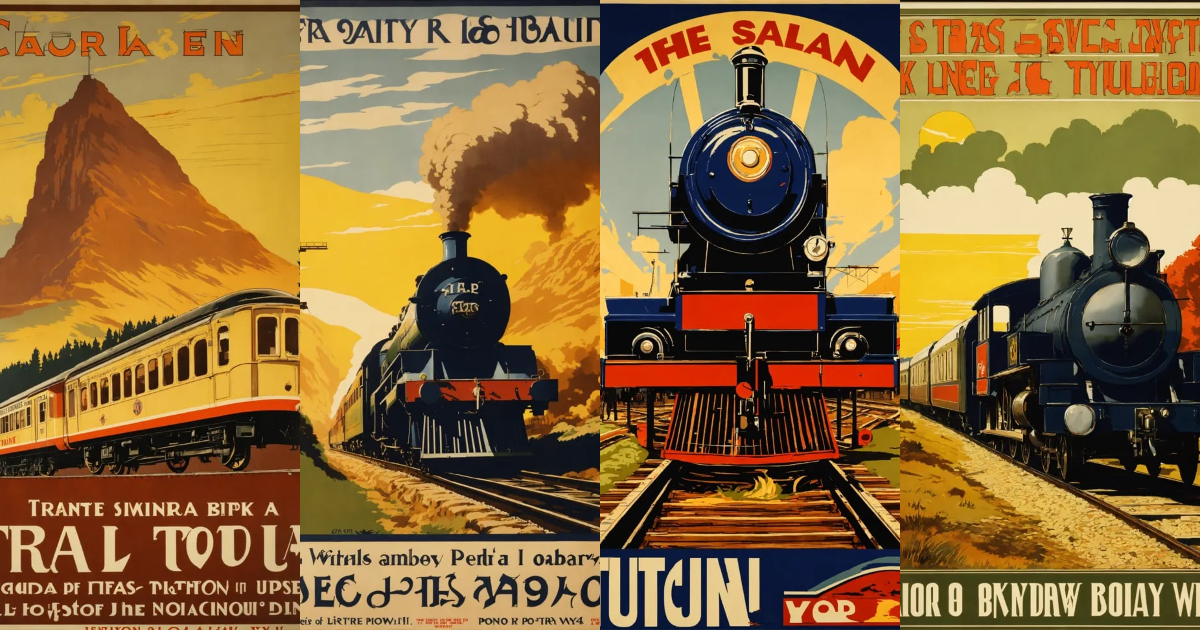 Lexica - A train travel advertising vintage poster in the style of wwi ...