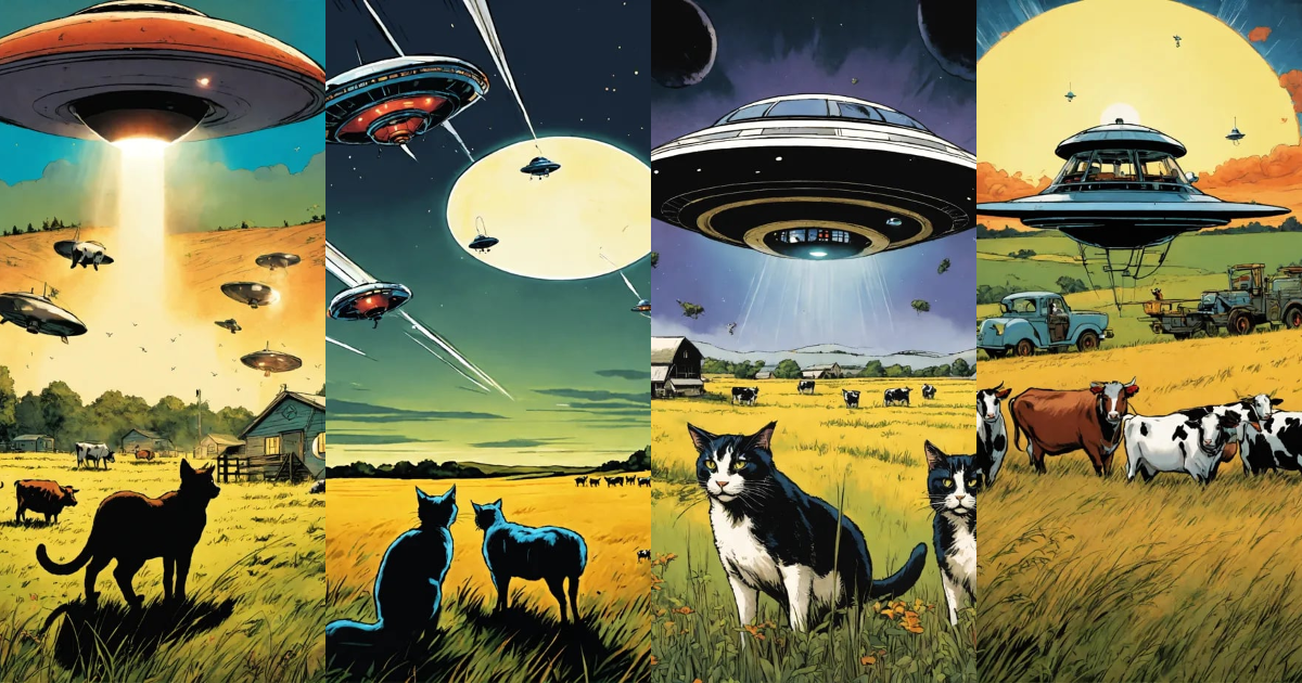 Lexica - Dramatic comic book poster. scared cat up close, in background ...