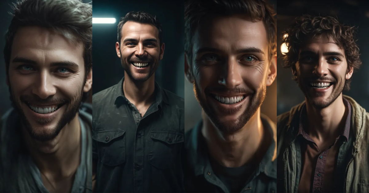 Lexica - Man standing in a dark room, smiling sadistically, showing ...