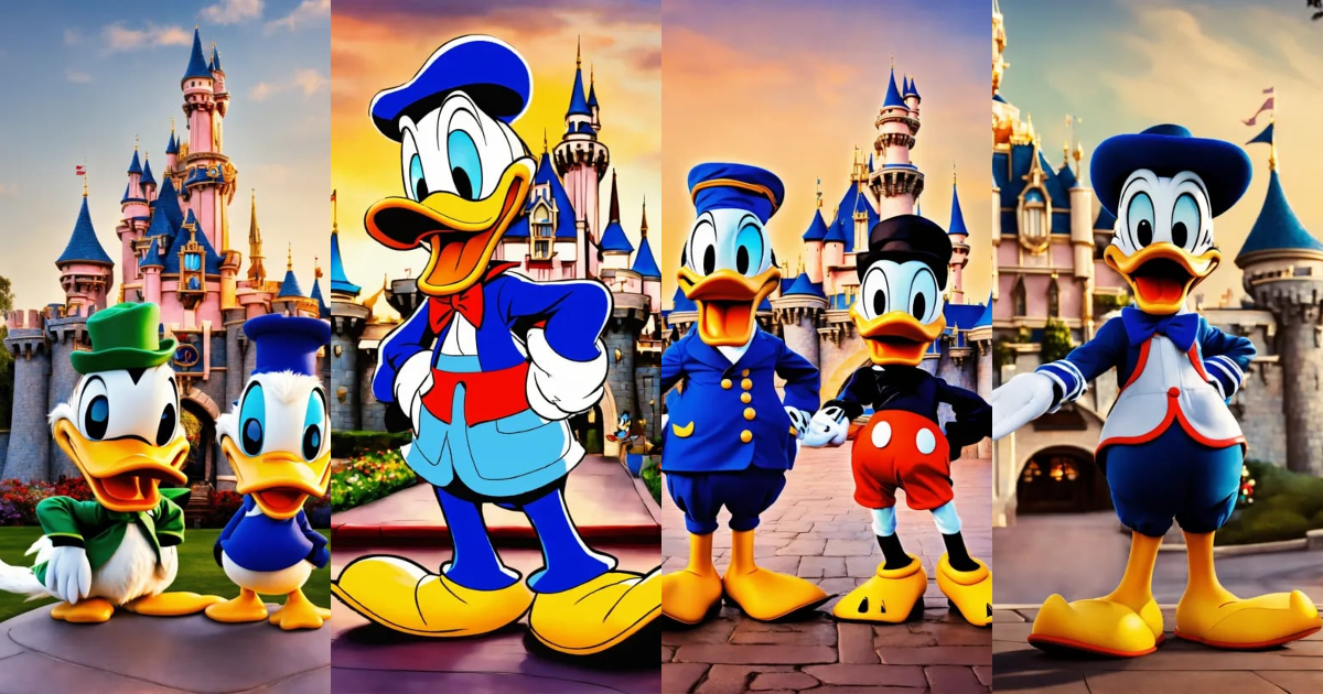 Lexica - Digital art of Donald Duck, Goofy, in front of the Disneyland ...