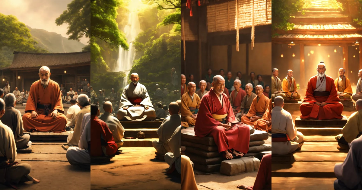 Lexica - Create an image of the Zen master preaching to a group of ...