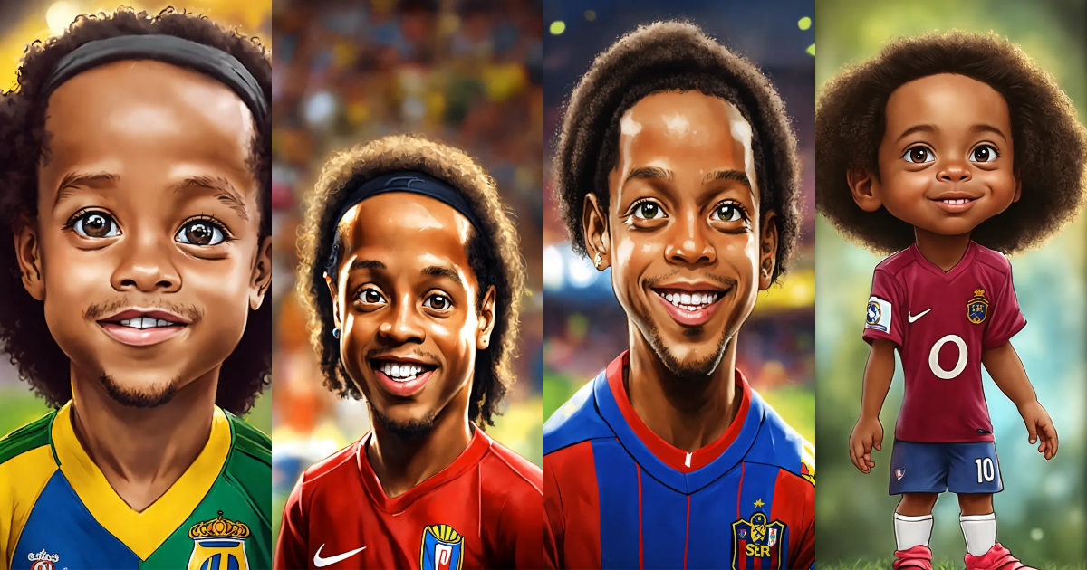 Lexica - Ronaldinho cute baby cartoon big eyes realist caricature