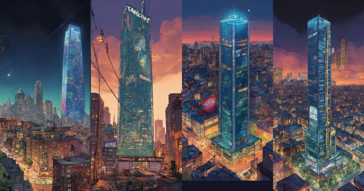 Lexica - A large skyscraper with a sign that says "Tangled Web ...