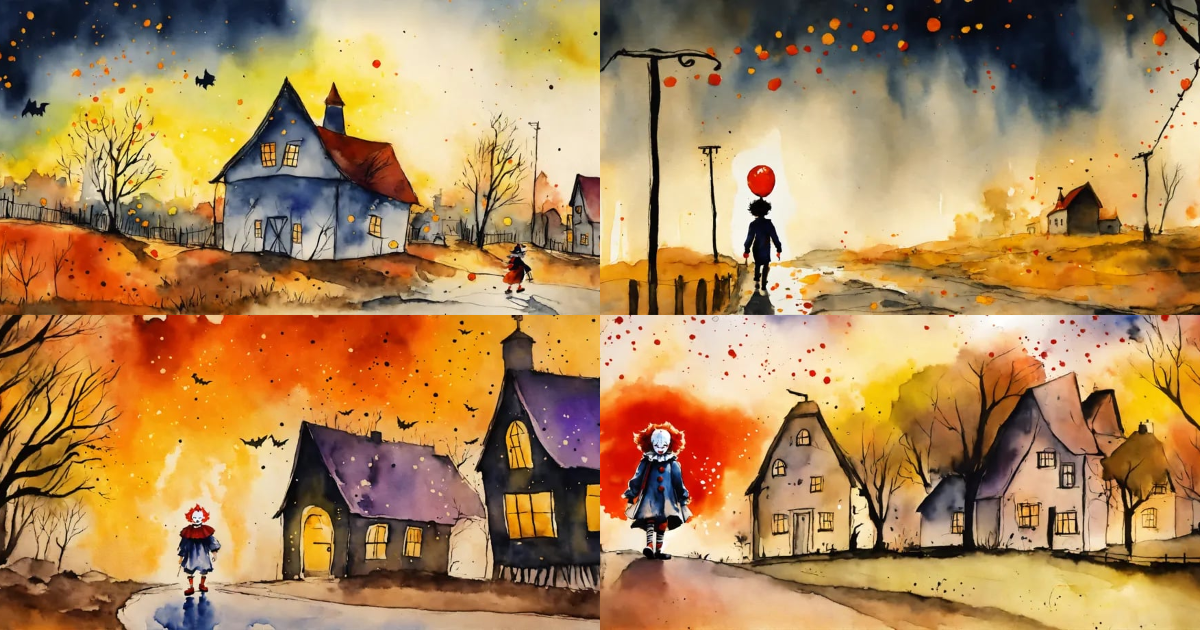 Lexica - Pennywise walks through the village on Halloween in the style ...