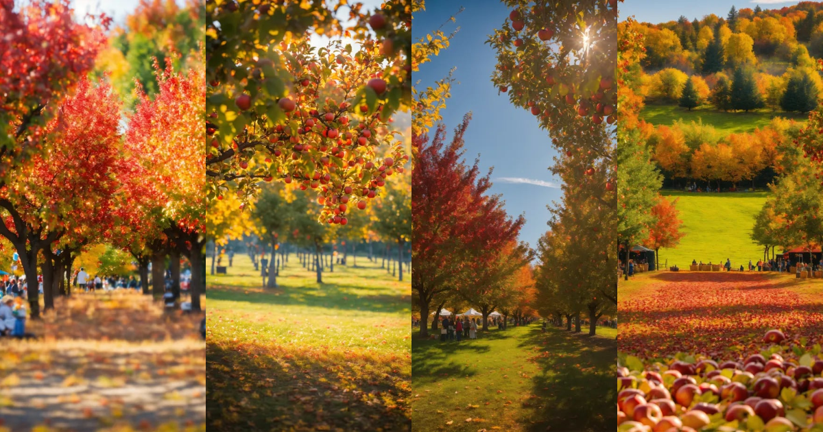 Lexica - Fall festival apple orchard scene with trees changing colors