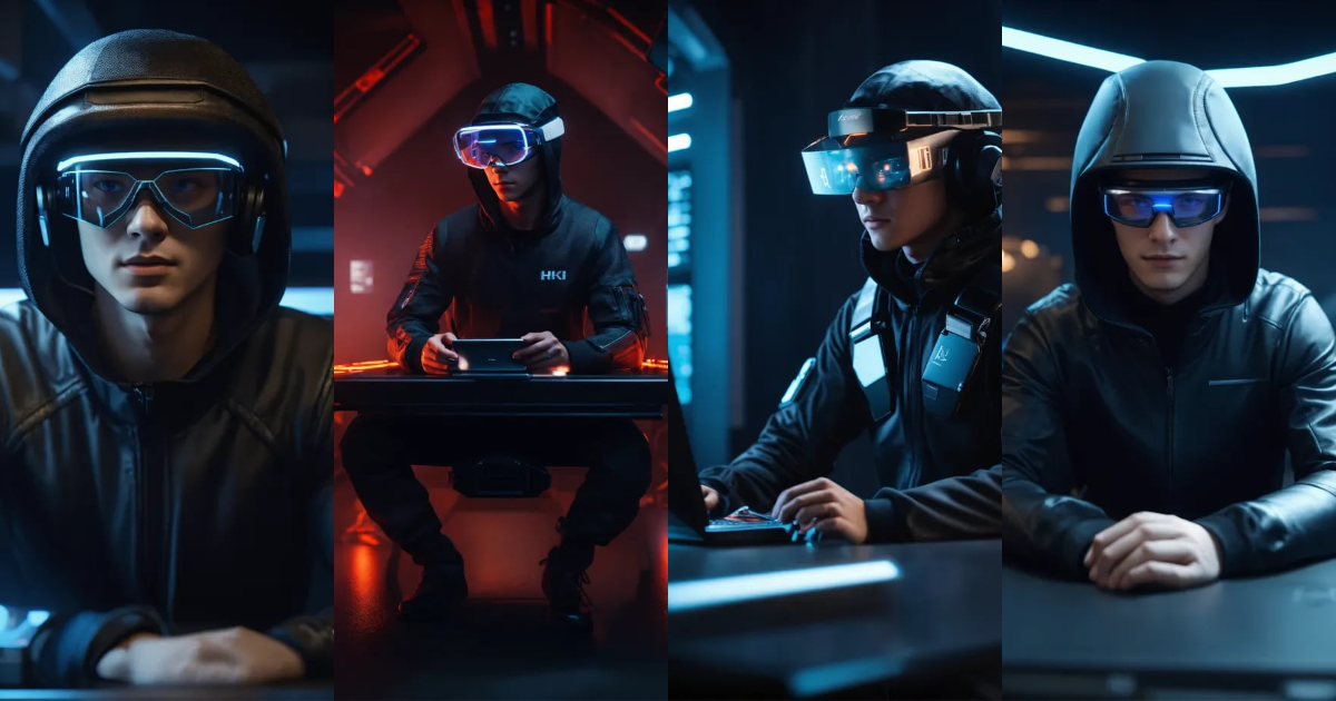 Lexica - Nerdy 20 year old male hacker wearing hi-tech visor glasses ...