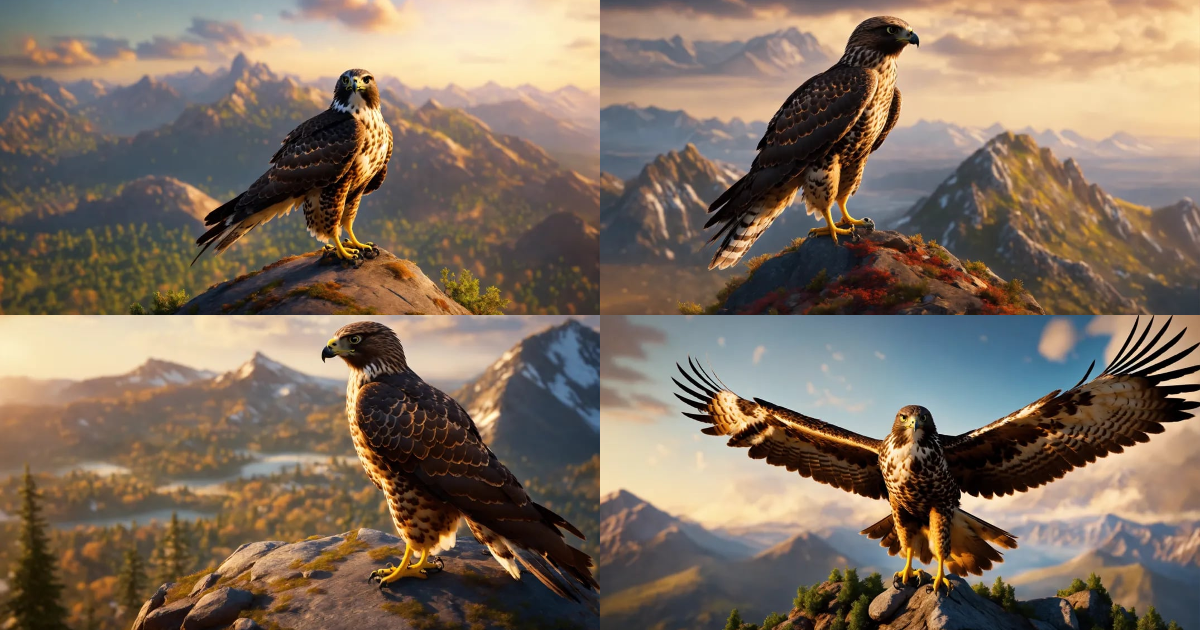 Lexica - An image of a hawk perched on a mountain peak, hyper-realistic ...