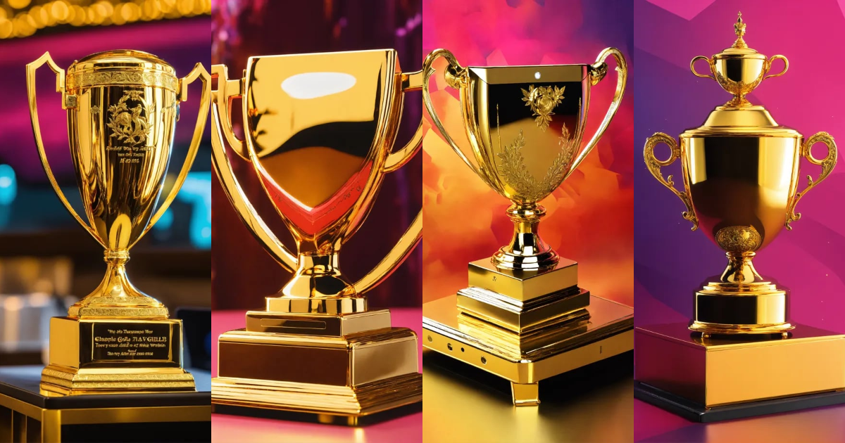 Lexica - Design a shiny gold trophy of a laptop with a vibrant ...