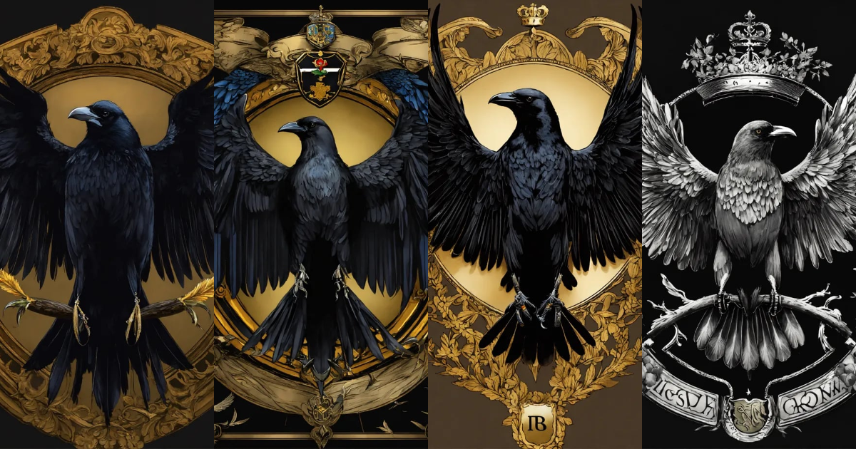 Lexica - Black crow, family crest, wings spread, black background