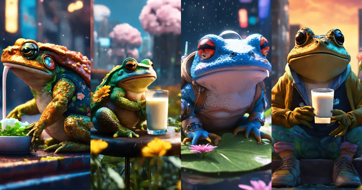 Lexica - A toad drinking milk 90s anime, cyberpunk style, of a person ...