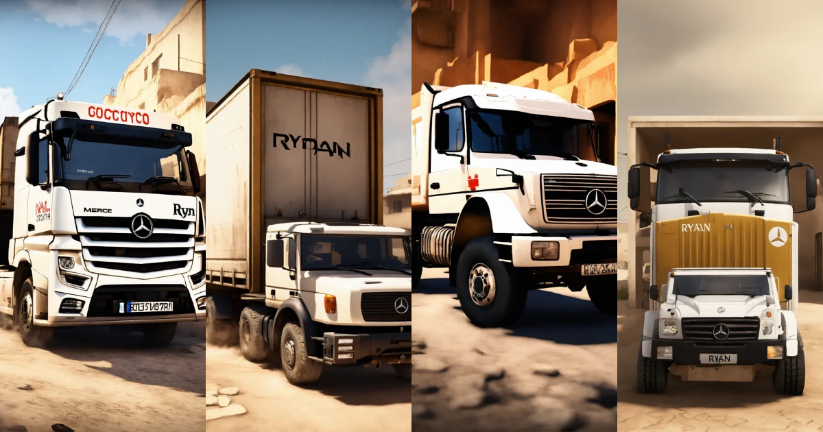 Lexica - A large white Mercedes HGV truck with the word "Ryan" on it in ...