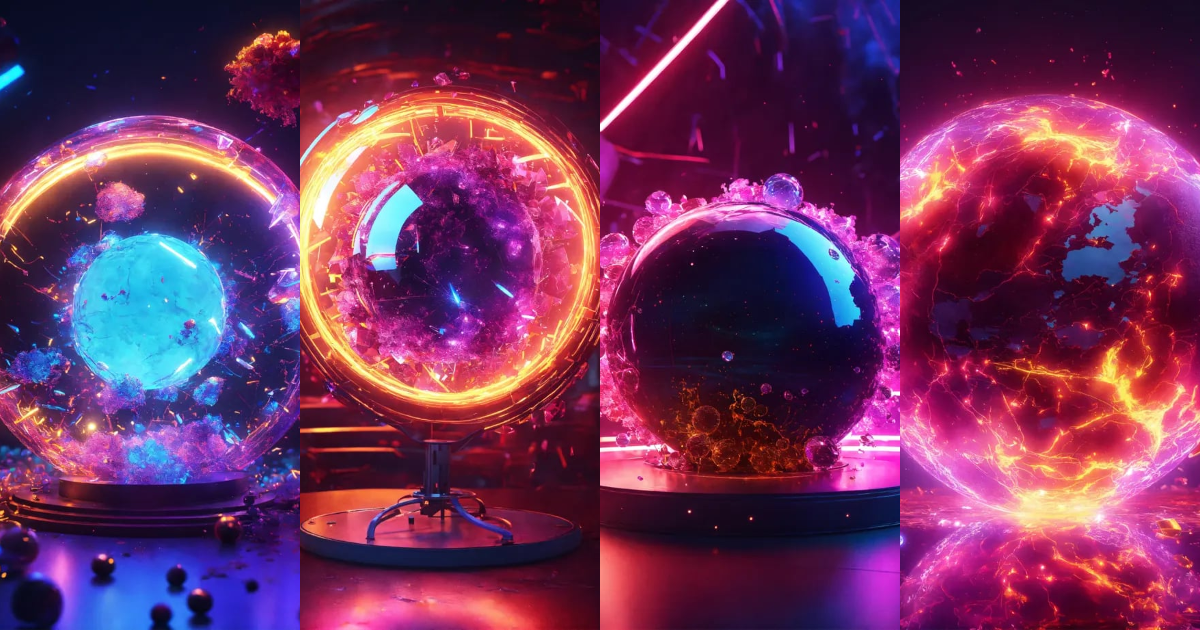 Lexica - 3d render of an exploding Glas CIRKLE background planet 8k night neon lights