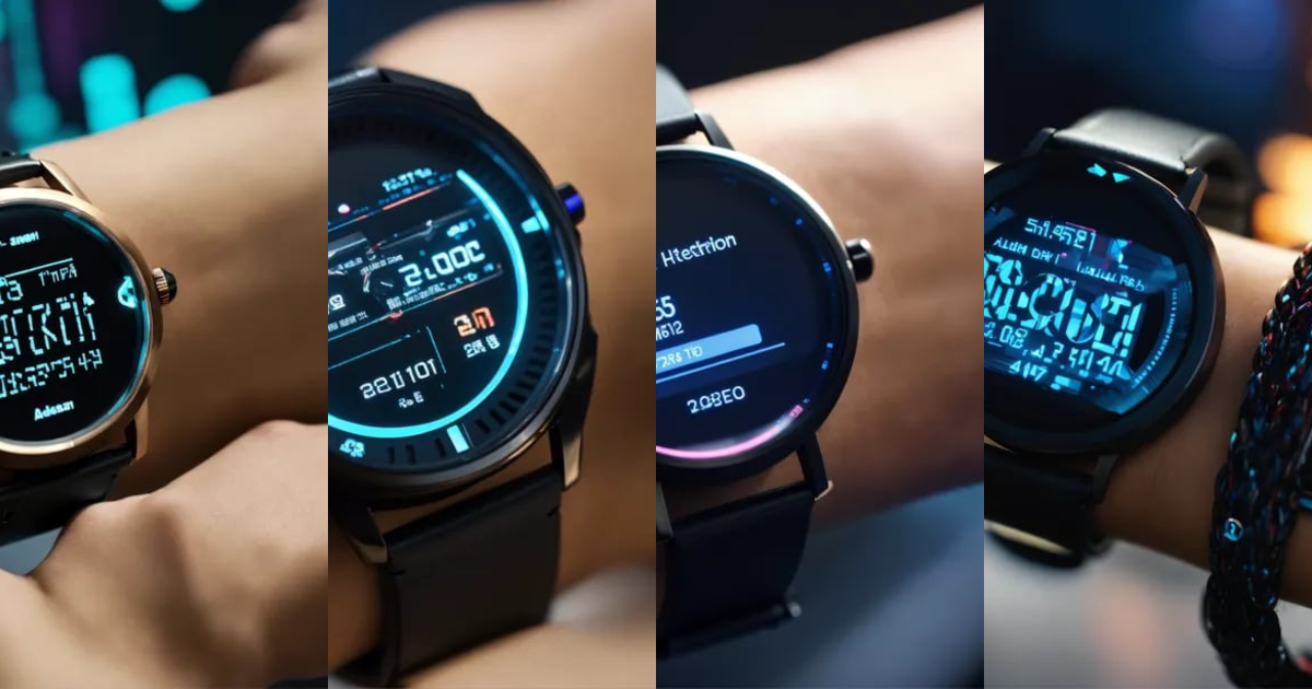 Lexica - Close up shot of a futuristic black AI watch adorning a tanned ...