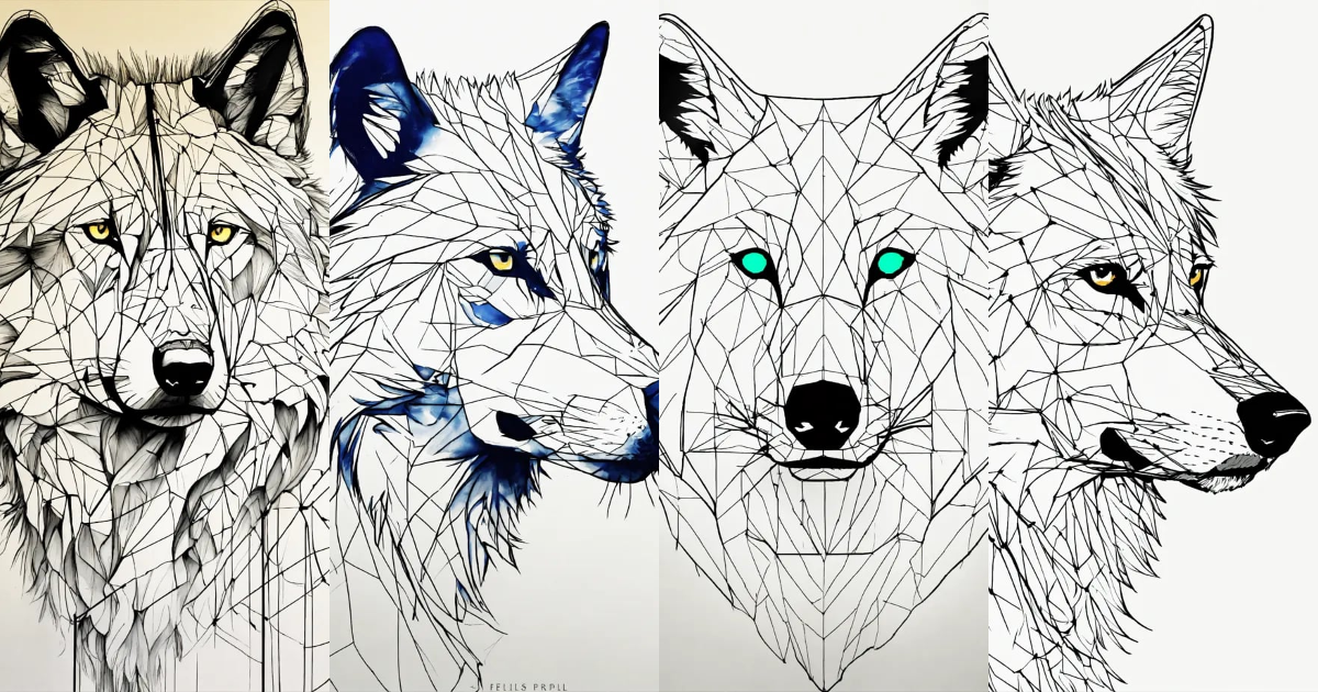 Lexica - Create a sketch of the wolf silhouette, black, single lines as ...