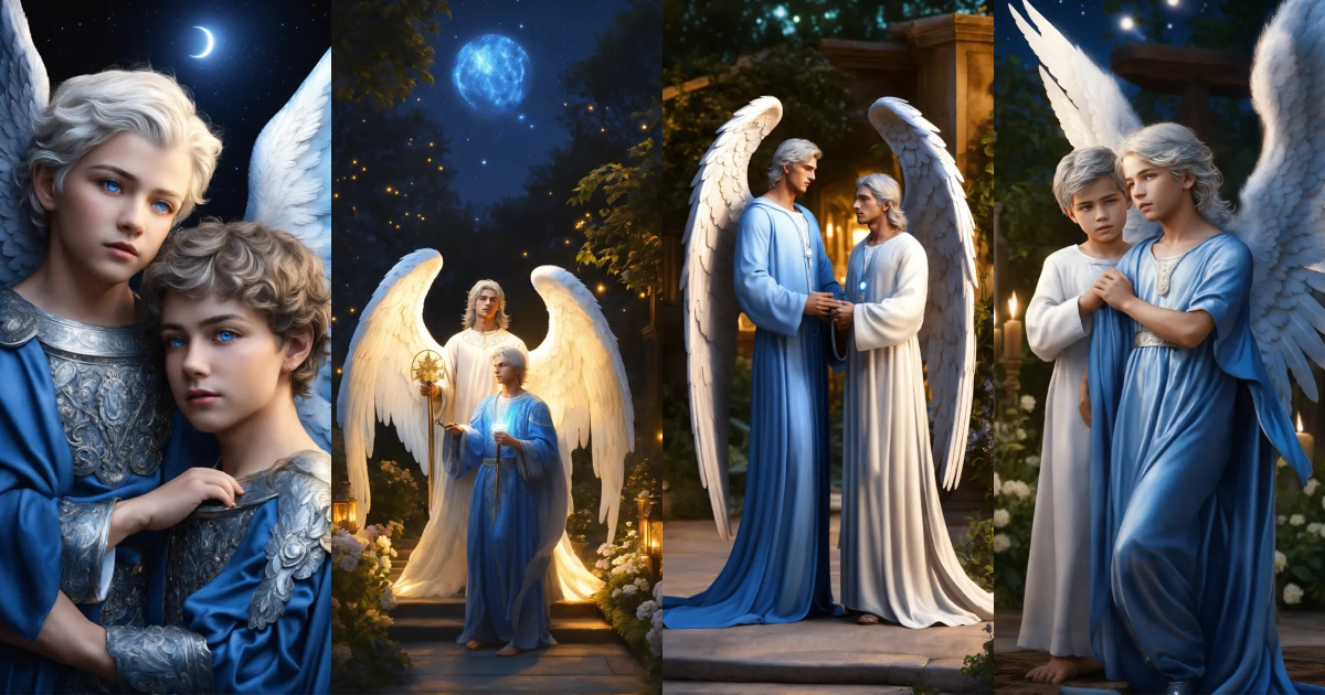 Lexica - 2 male guardian angels with detailed and luminous blue angel ...