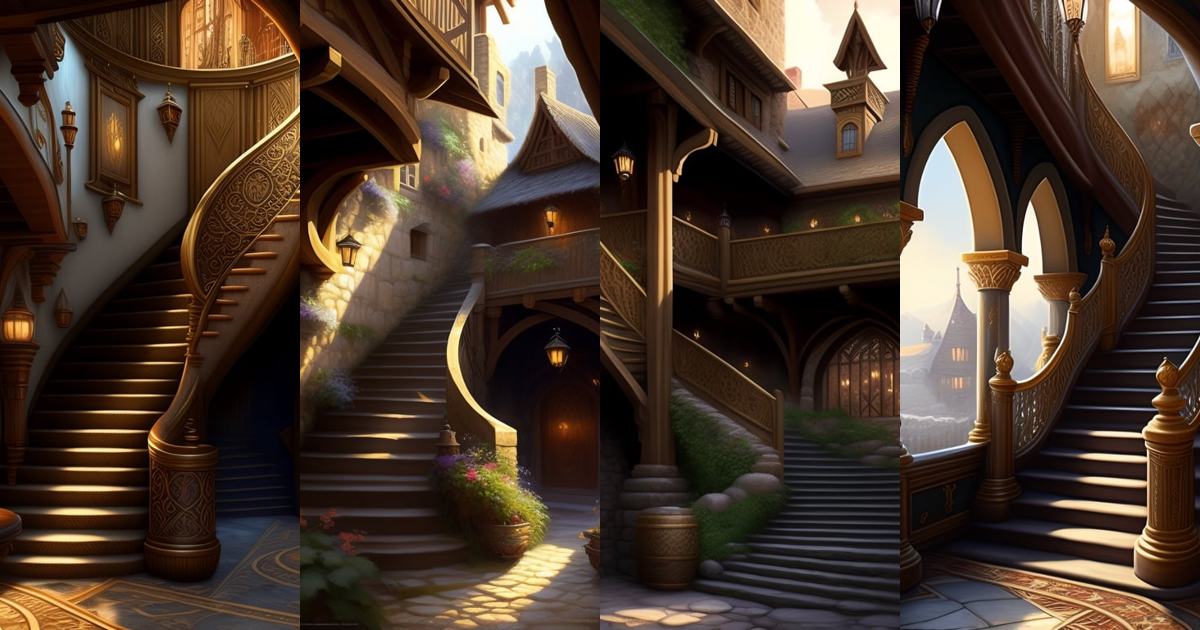 Lexica - Medieval fantasy inn, stairs, james gurney and artgerm ...