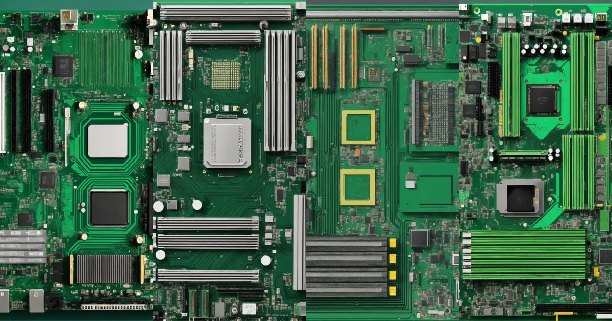 Lexica - IT pop style 2D poster computer parts motherboard, green grey ...