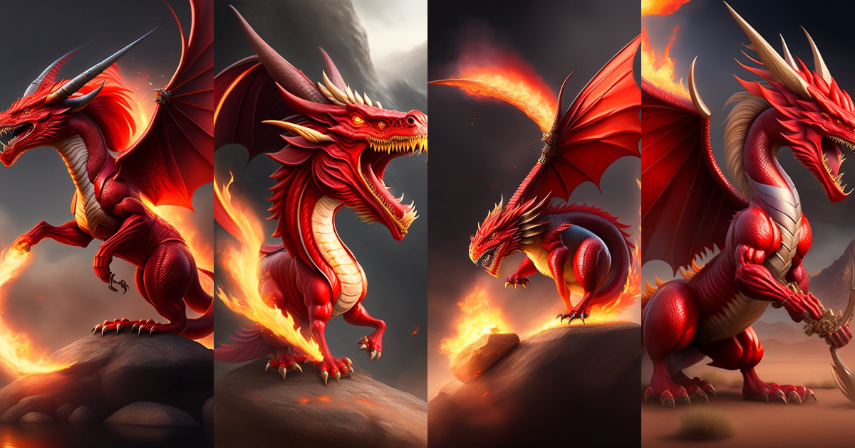 Lexica - A great and mighty red dragon throwing fires, very realistic.
