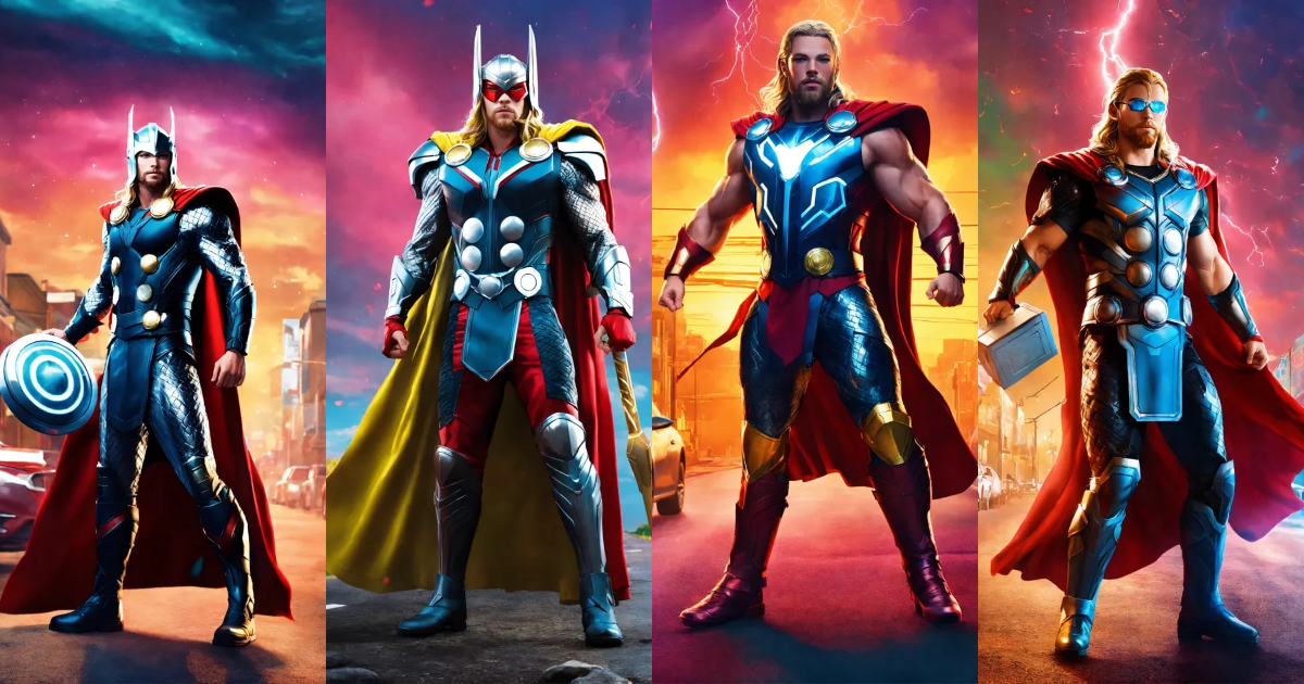 Lexica - Thor as vision full-body, colorful background, 2d render ...