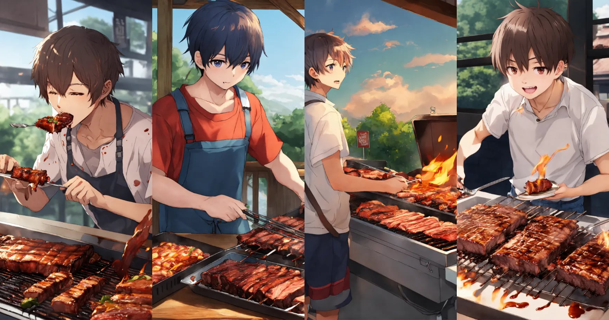 Lexica - Anime boy eat bbq