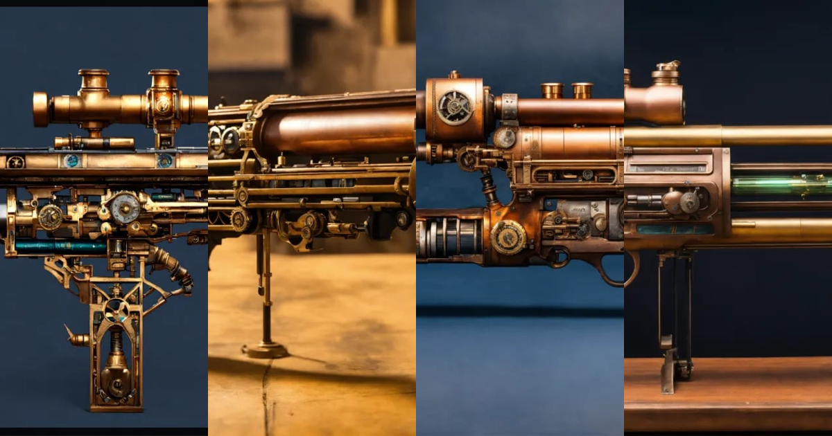 Lexica - Side view of the full image of a steampunk energy rifle