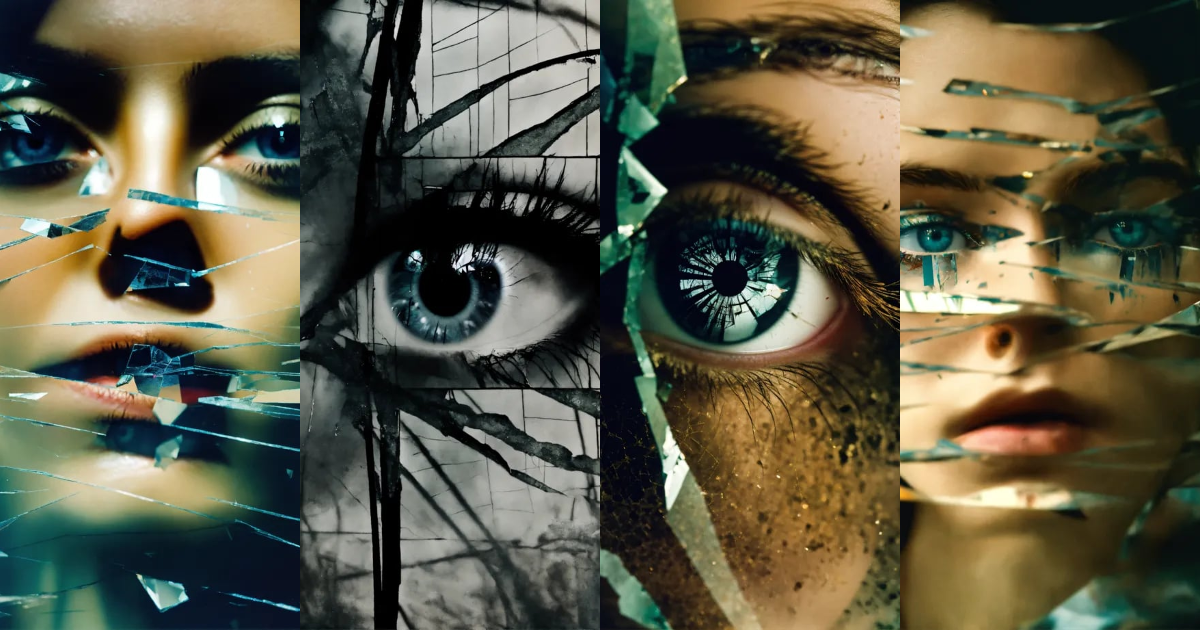 Lexica - Double Exposure photo, featuring eye, shattered mirror effect ...