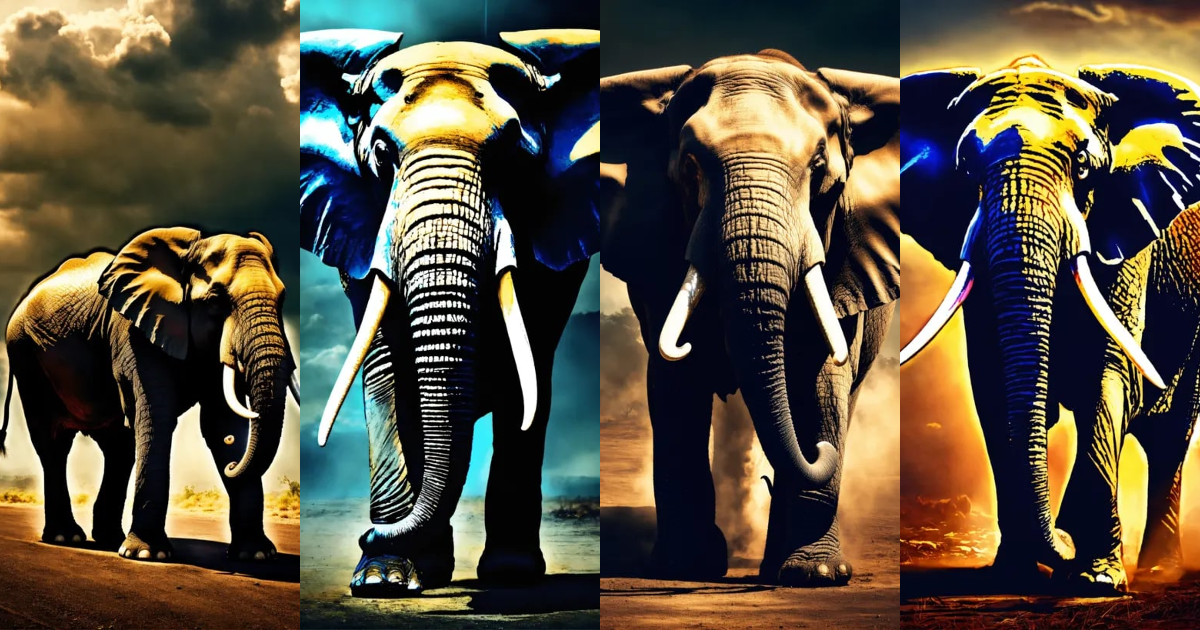 Lexica - Bad evil aggressive elephant, dramatic lighting