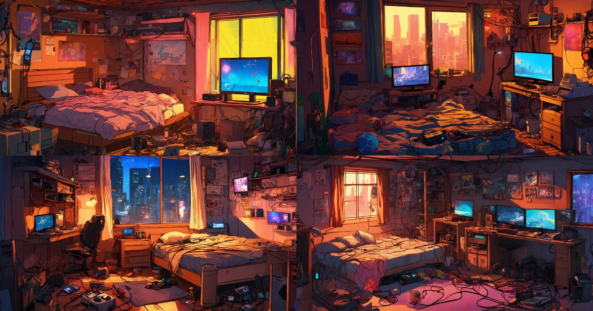 Lexica - A highly detailed illustration of a messy gamer's bedroom ...