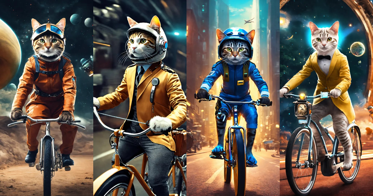 Lexica - Generate a picture of a cat riding a bicycle as a time ...
