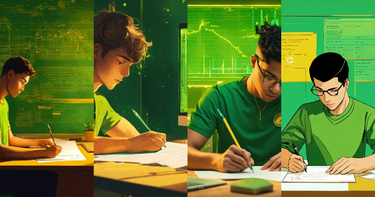 Lexica - A young man is writing a letter. The background is a computer ...