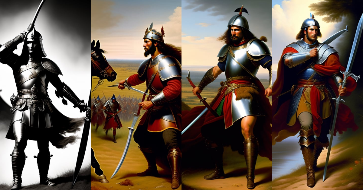 Lexica - Medieval warrior on the battlefield with his sword raised high ...