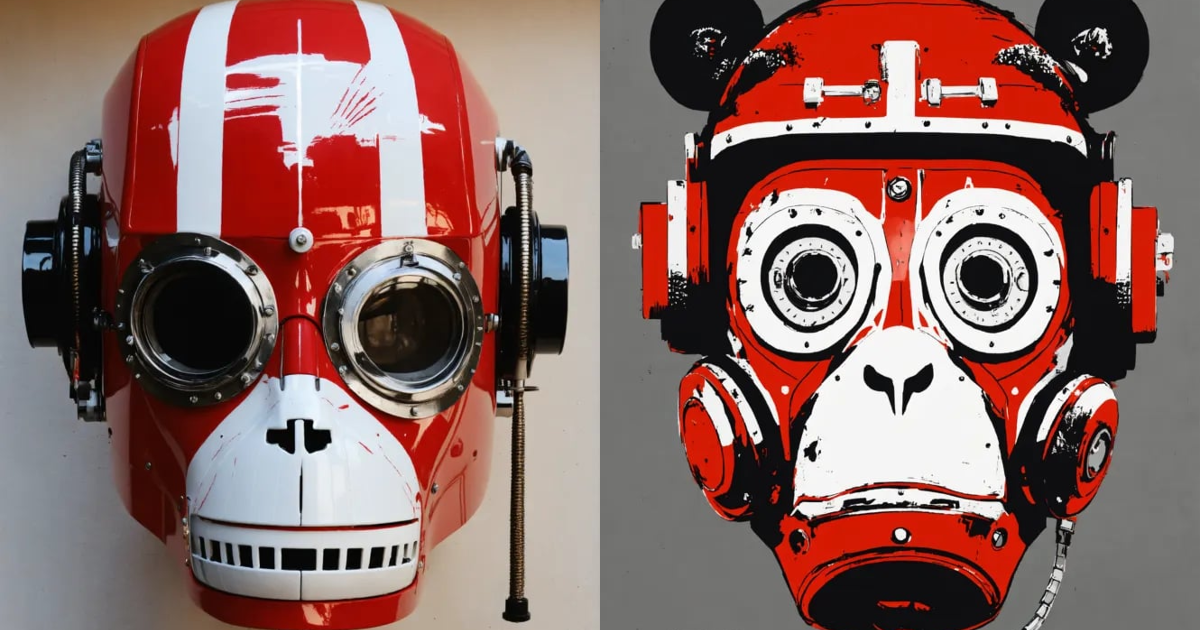 Lexica - Monkey punk robot Mask red and white by Blek le Rat
