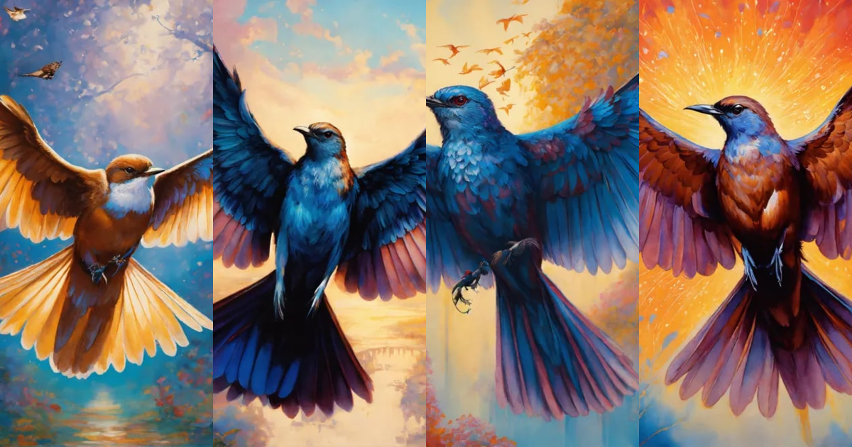 Lexica - A nightingale in flight with spread wings, shown from the ...