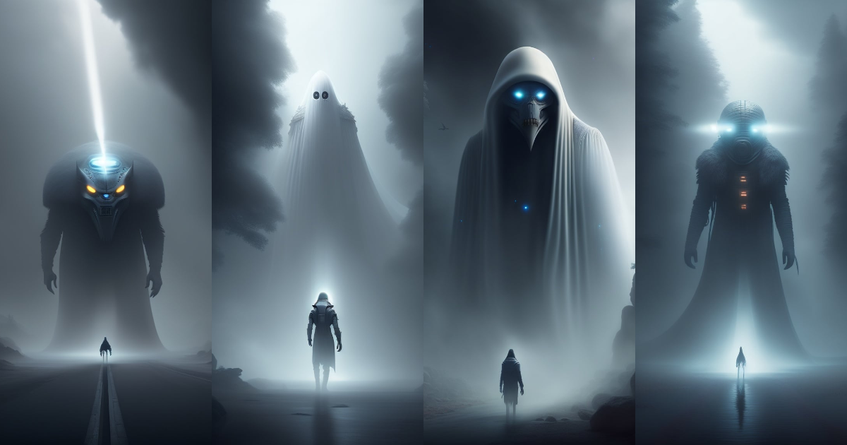 Lexica - A sci-fi horror scene with a giant skinny ghost alien monster ...