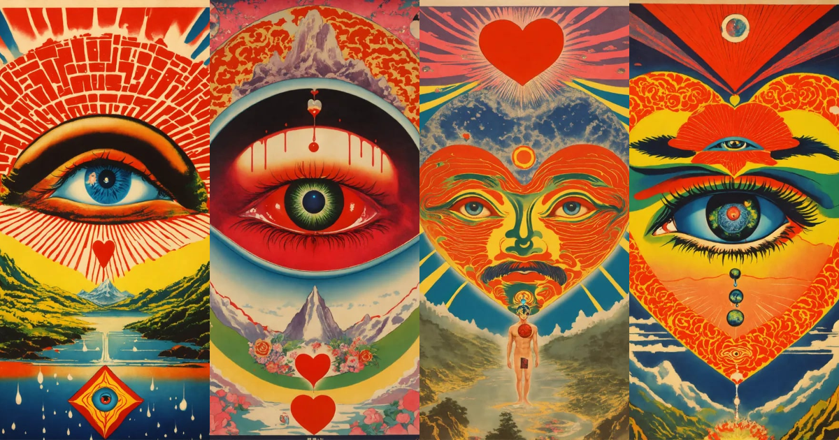 Lexica - Japanese vintage poster , third eye emerging from man head ...
