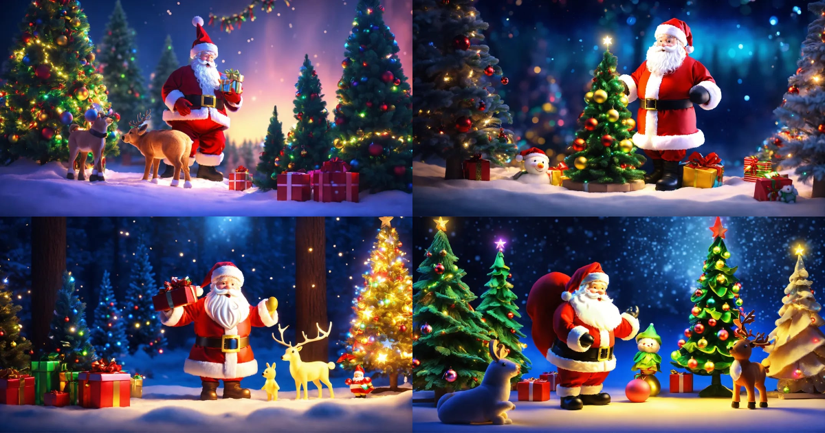 Lexica - Santa Claus, Christmas tree, with toys, in 3d New Year's ...
