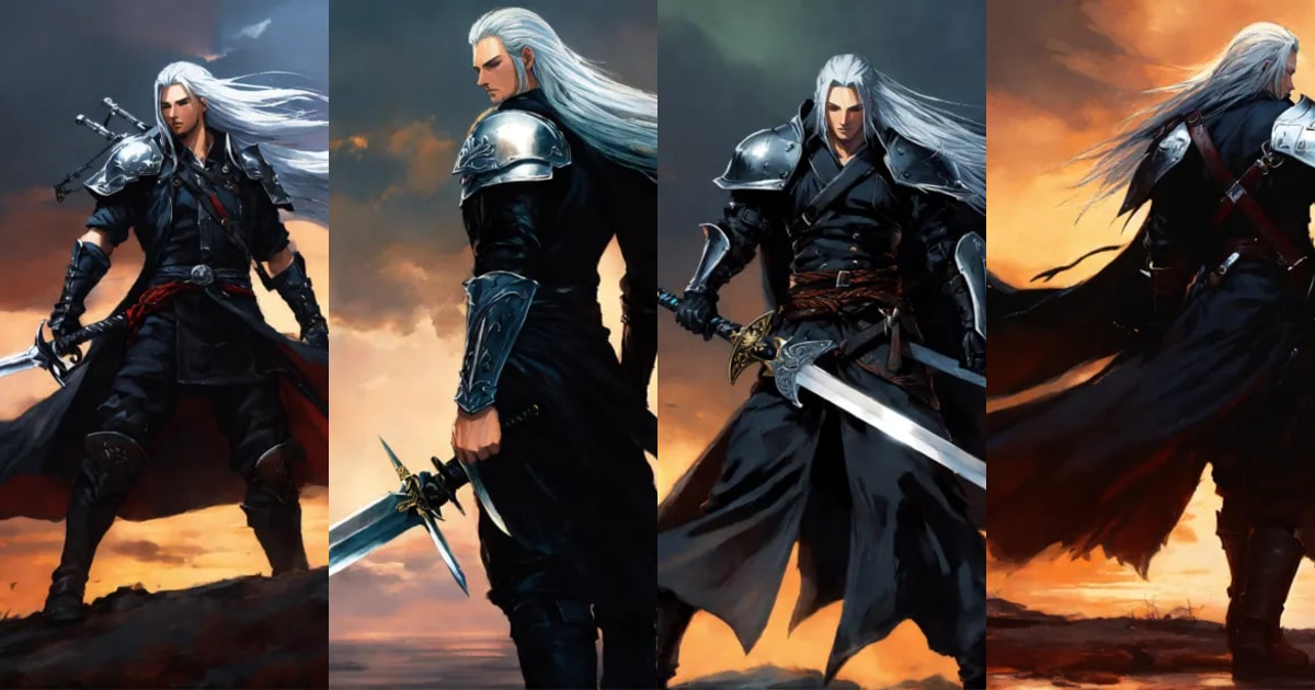 Lexica - Sephiroth, long masamune sword, frank frazetta style