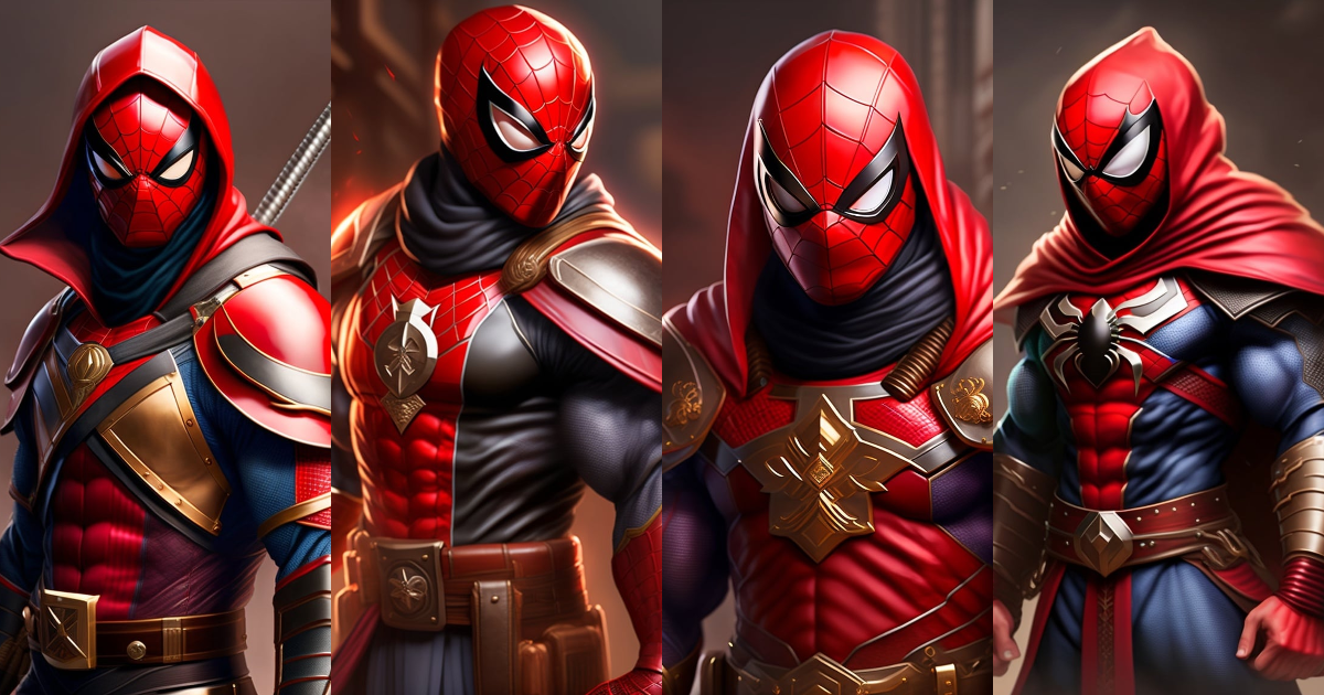 Lexica - Red ninja spiderman, cool, villain, handsome, carrying a samurai