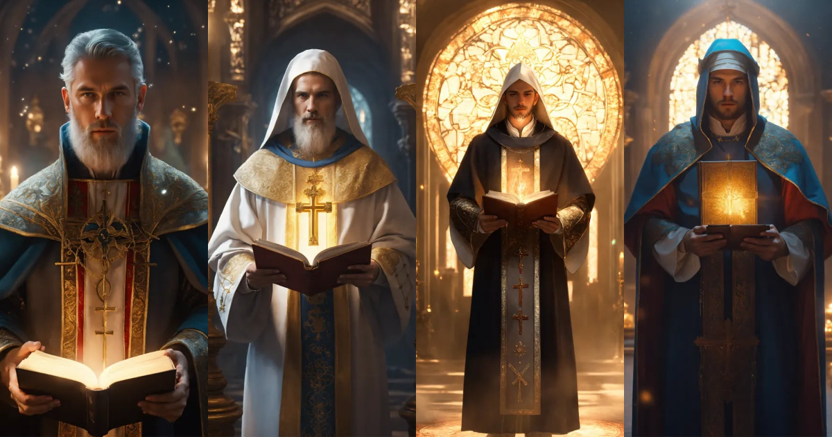 Lexica - A realistic full body portrait of a male saintly cleric, holy ...
