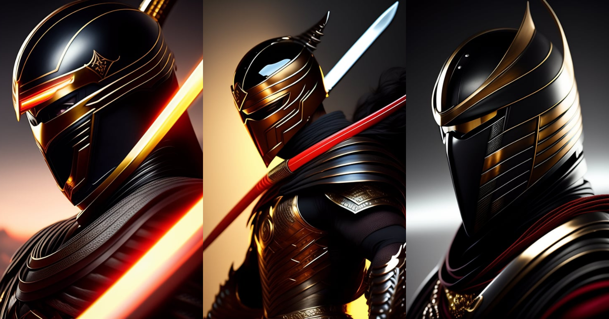 Lexica - Art brush style male cyborg ninja greek helmet long katana