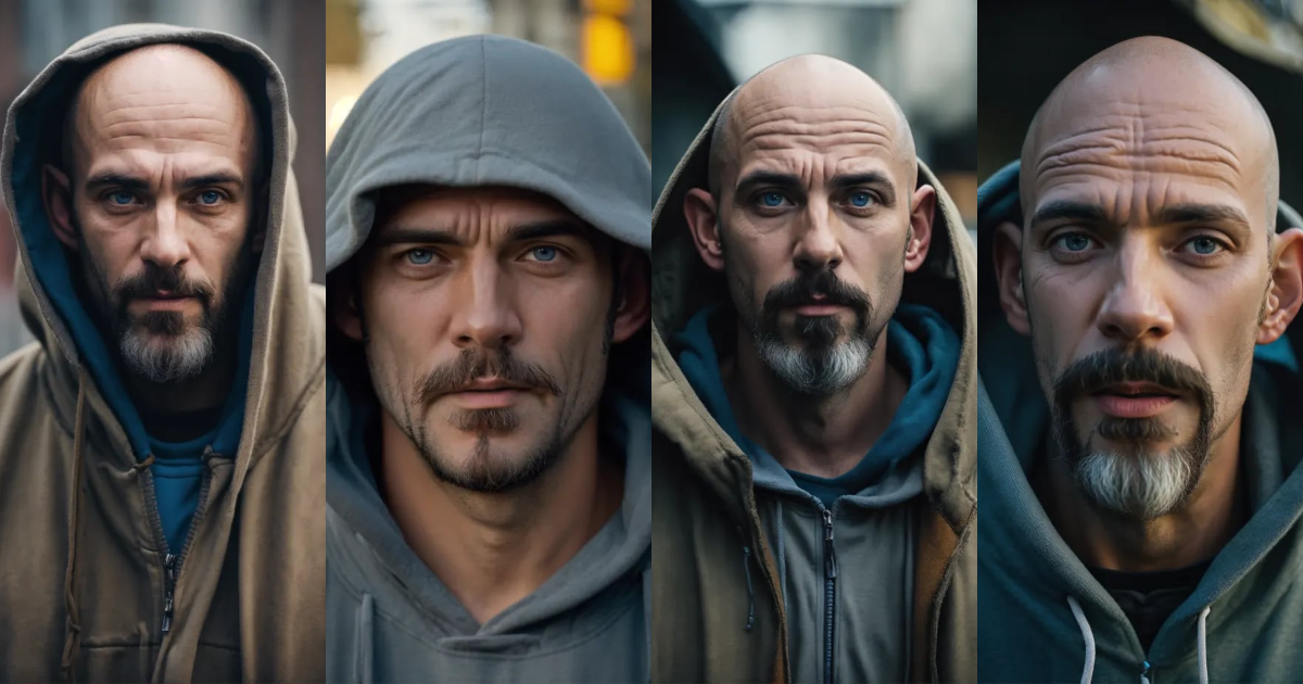 Lexica - A HUGE BALD STRANGE LOOKING HOMELESS MAN WITH A LITTLE GOATEE ...