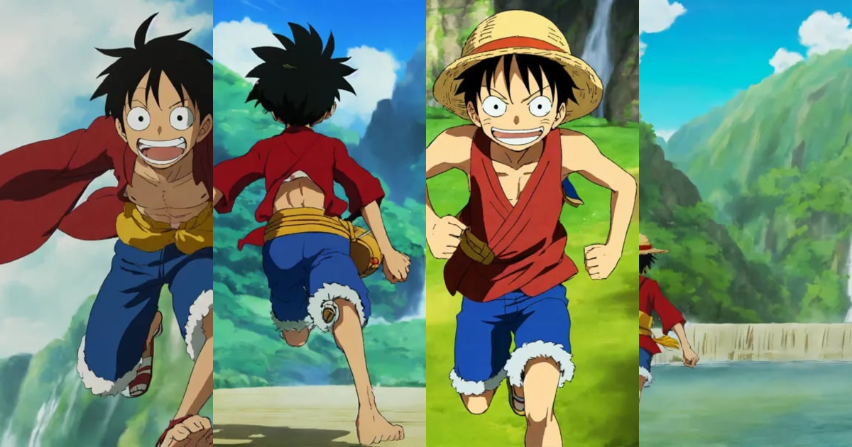 Lexica - Monkey D. Luffy running towards a large waterfall in the ...