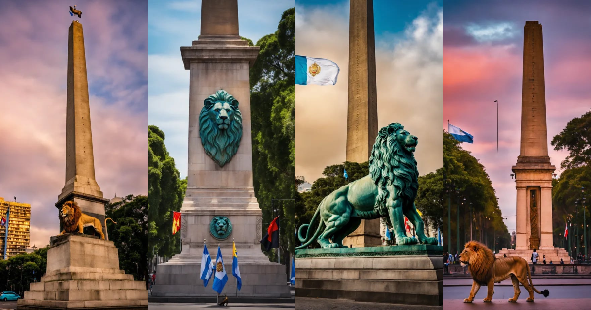 Lexica - Lion in the obelisco Buenos Aires with a argentinian flag